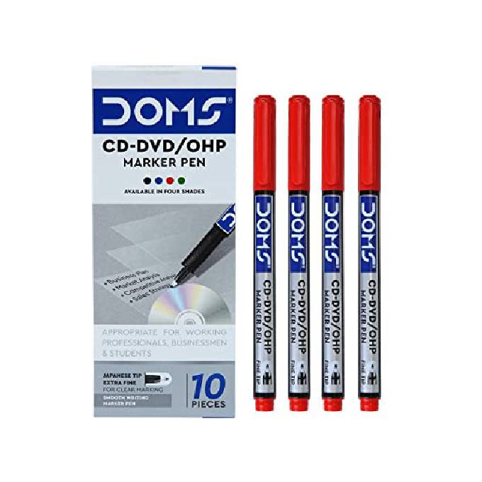 DOMS CD-DVD/OHP Marker Pens Box – Red 10 Pcs – Accufina Mocambique